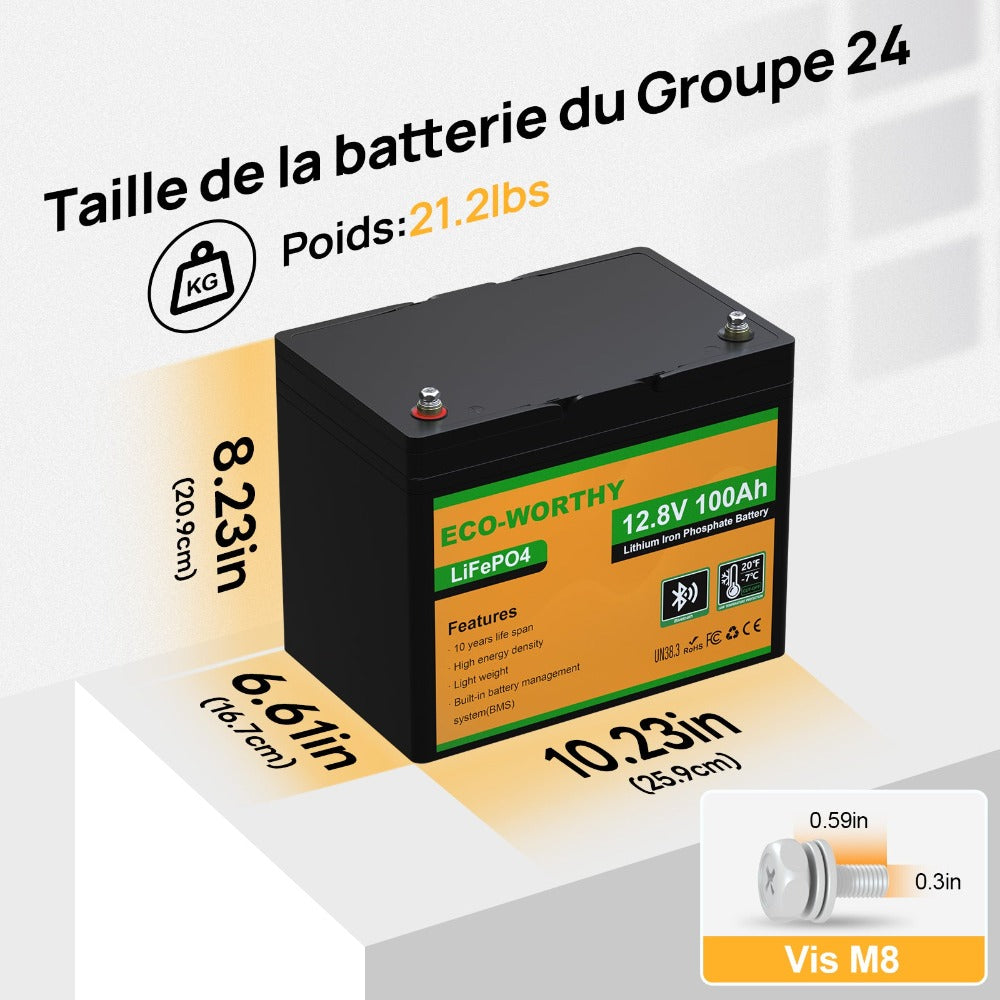 Batterie lithium LiFePO4 12V 100Ah avec Bluetooth | ECO-WORTHY – eco-worthy-fr