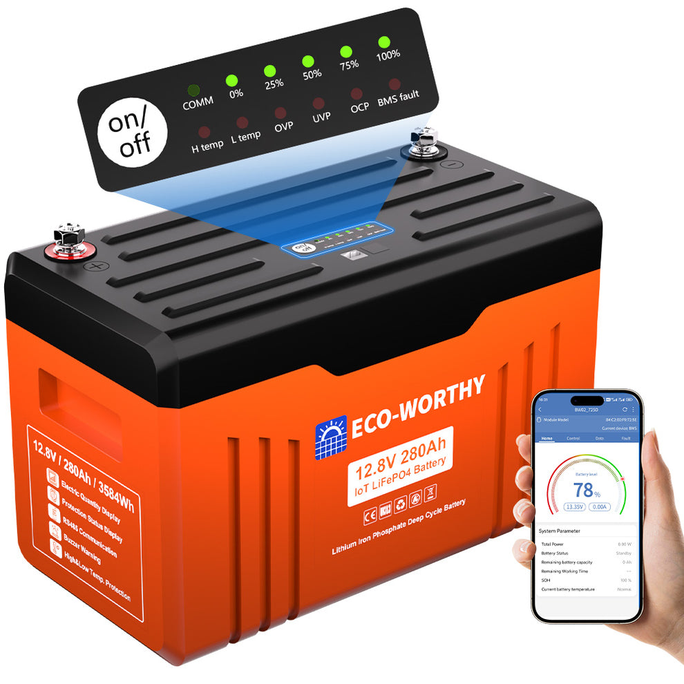 Batterie LiFePO4 12V 280Ah avec Bluetooth intégré, BMS| ECO-WORTHY – eco-worthy-fr